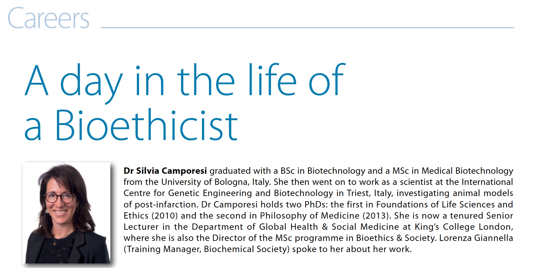 “A day in the life of a bioethicist”: Careers feature in the ...